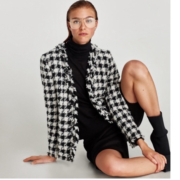 Zara | Jackets & Coats | Zara Tweed Houndstooth Blazer | Poshmark
